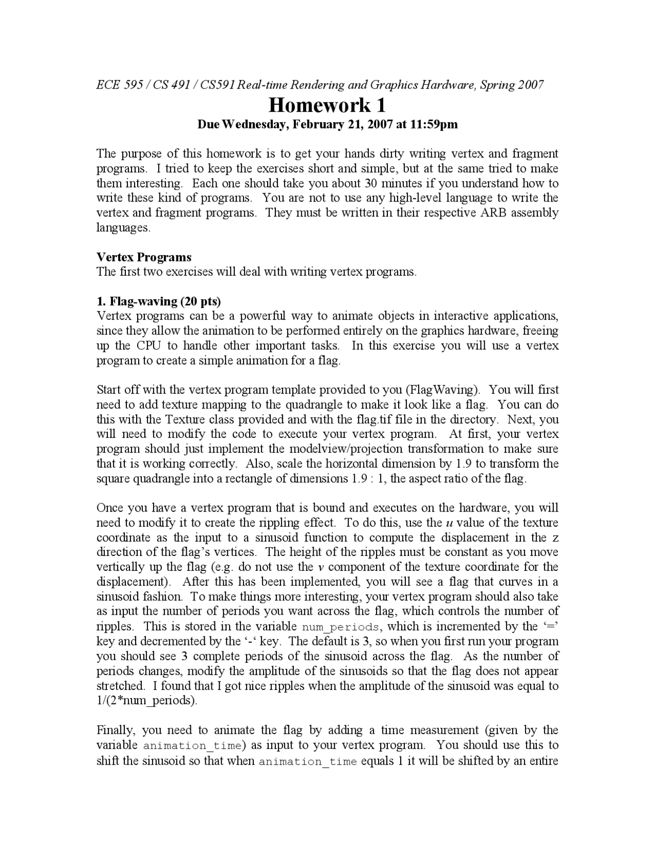 Homework 1 Real Time Rendering And Graphics Hardware Ece 595 Docsity