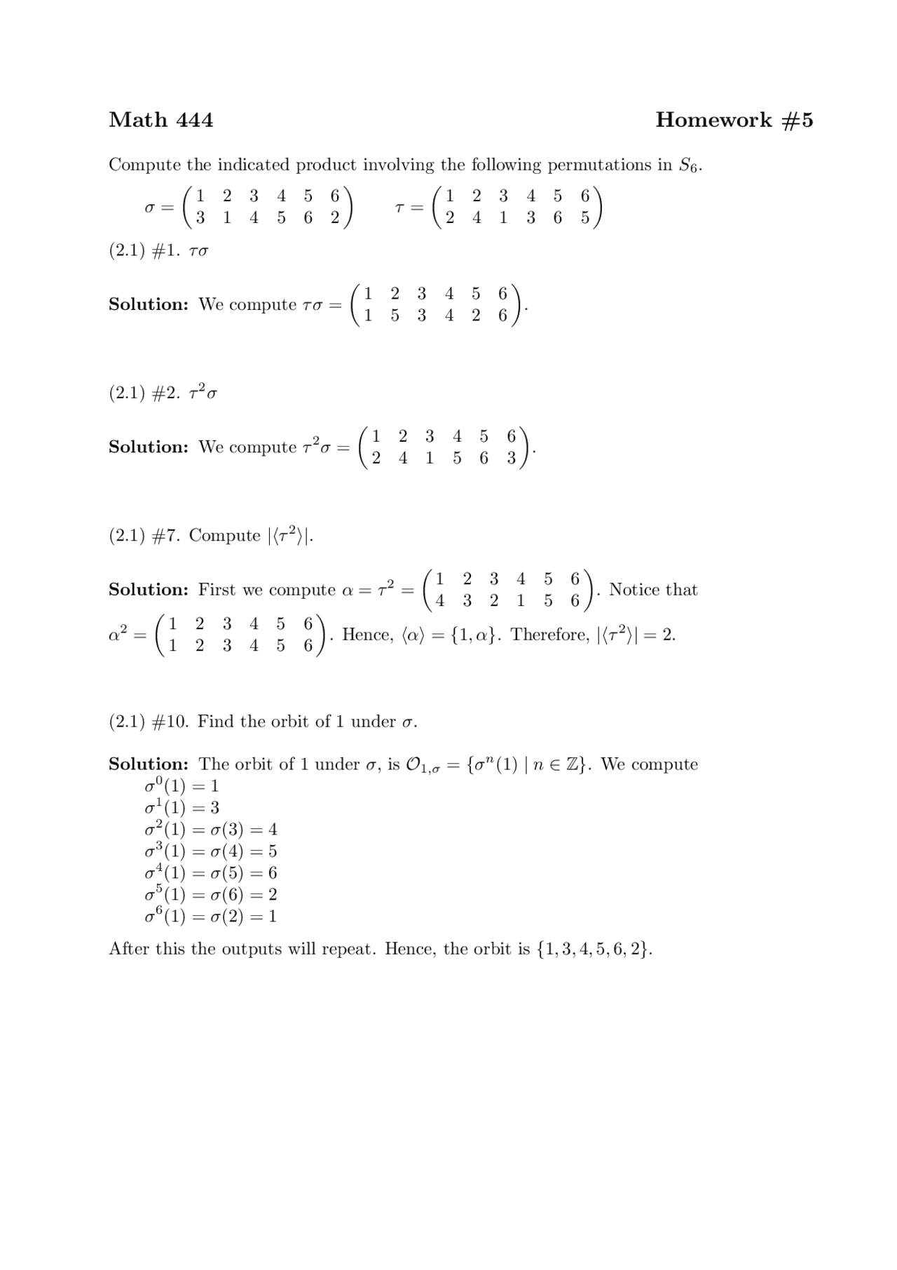 Solved Questions For Assignment 5 Introduction Abstract Algebra I