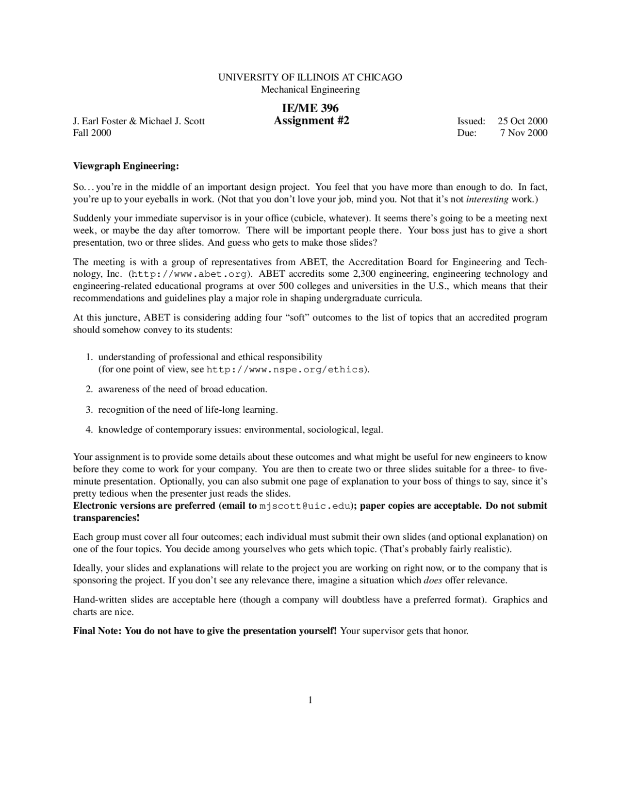 Design Project For Assignment 2 Senior Design I Me 396 Docsity