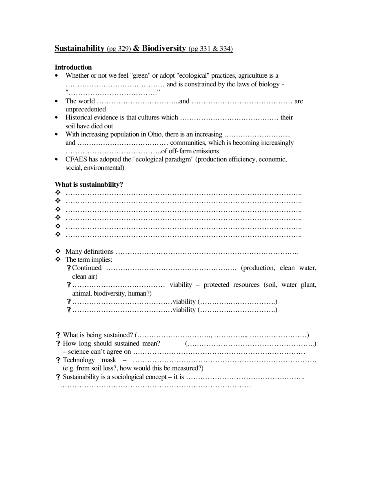 Sustainability And Biodiversity Lecture Notes Hcs 412 Docsity