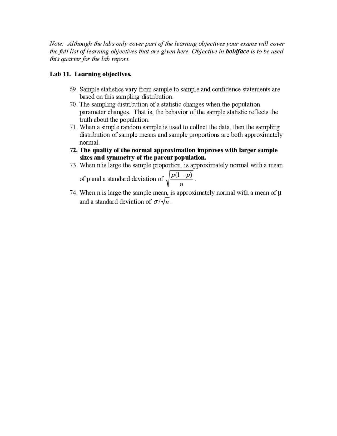 Sampling Distribution Elementary Statistics Lab Ii Stat 135 Docsity