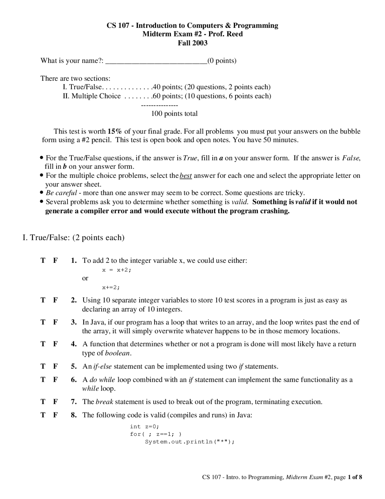 Introduction to Computing and Programming - Midterm Exam 2 | CS 107 ...