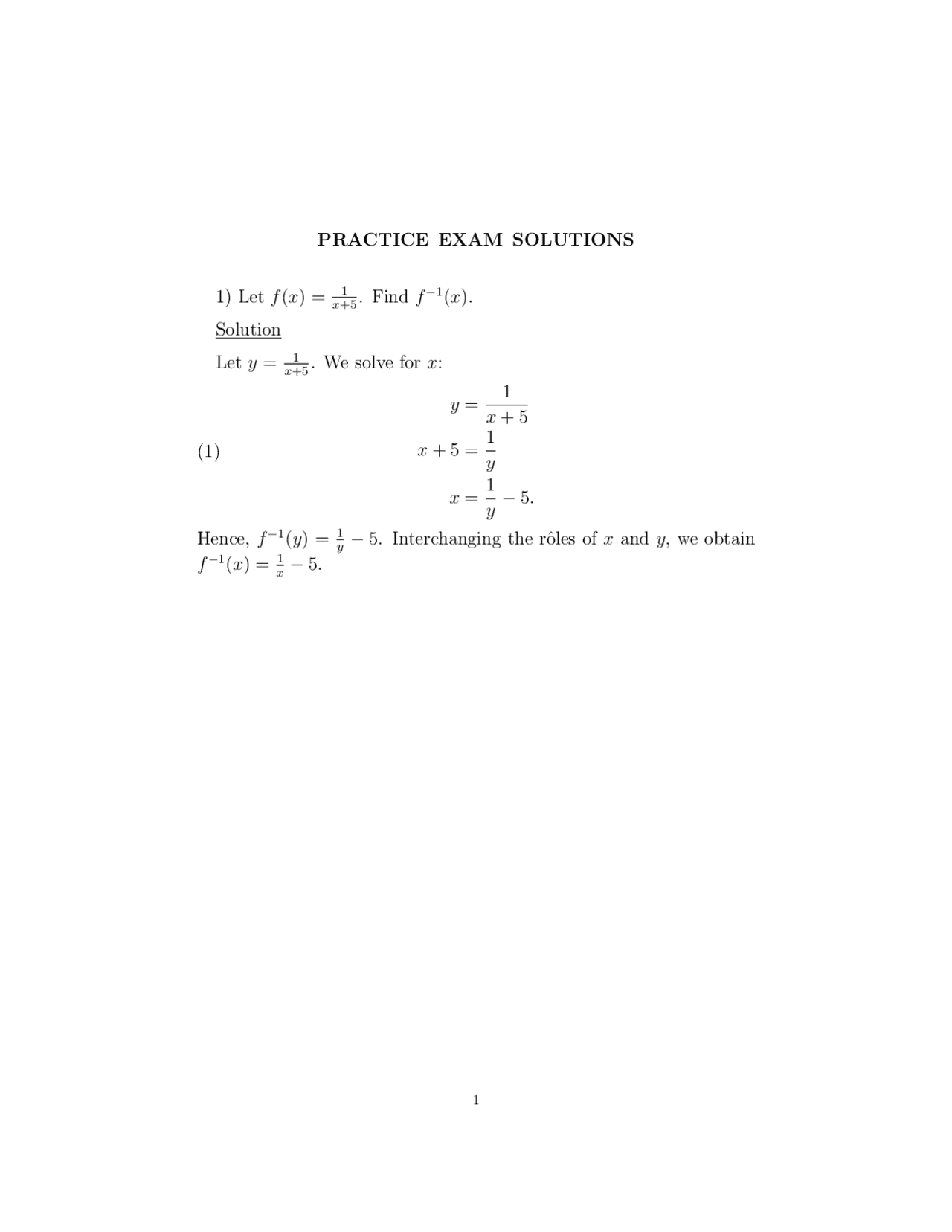 Practice Exam Solutions for Mathematics: Functions, Calculus, and Algebra - Prof. Michael ...