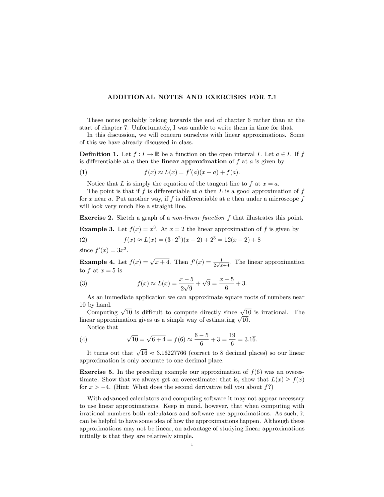 Linear Approximation Calculus Ii Notes Math 1220 Docsity