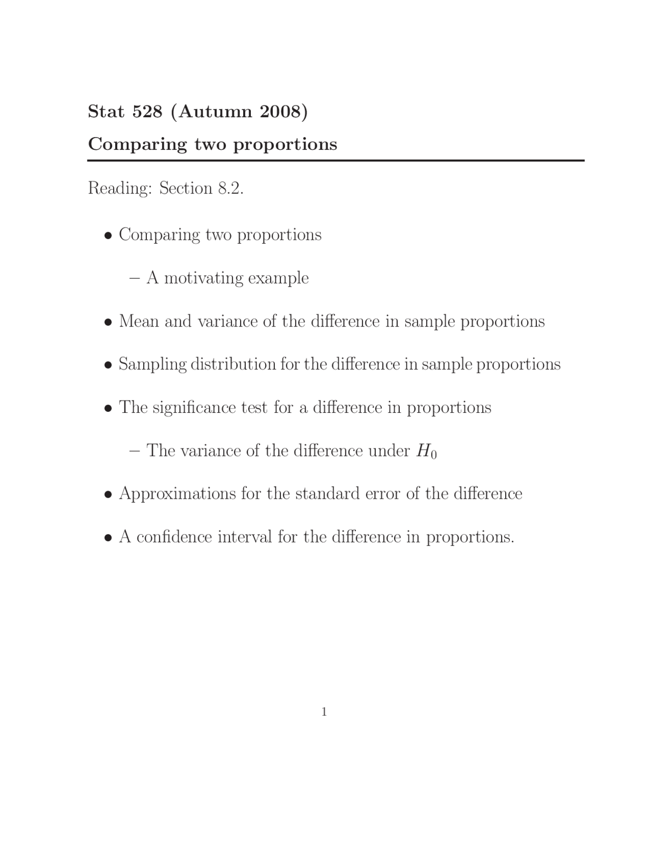 Comparing Two Proportions Data Analysis I Stat 528 Docsity