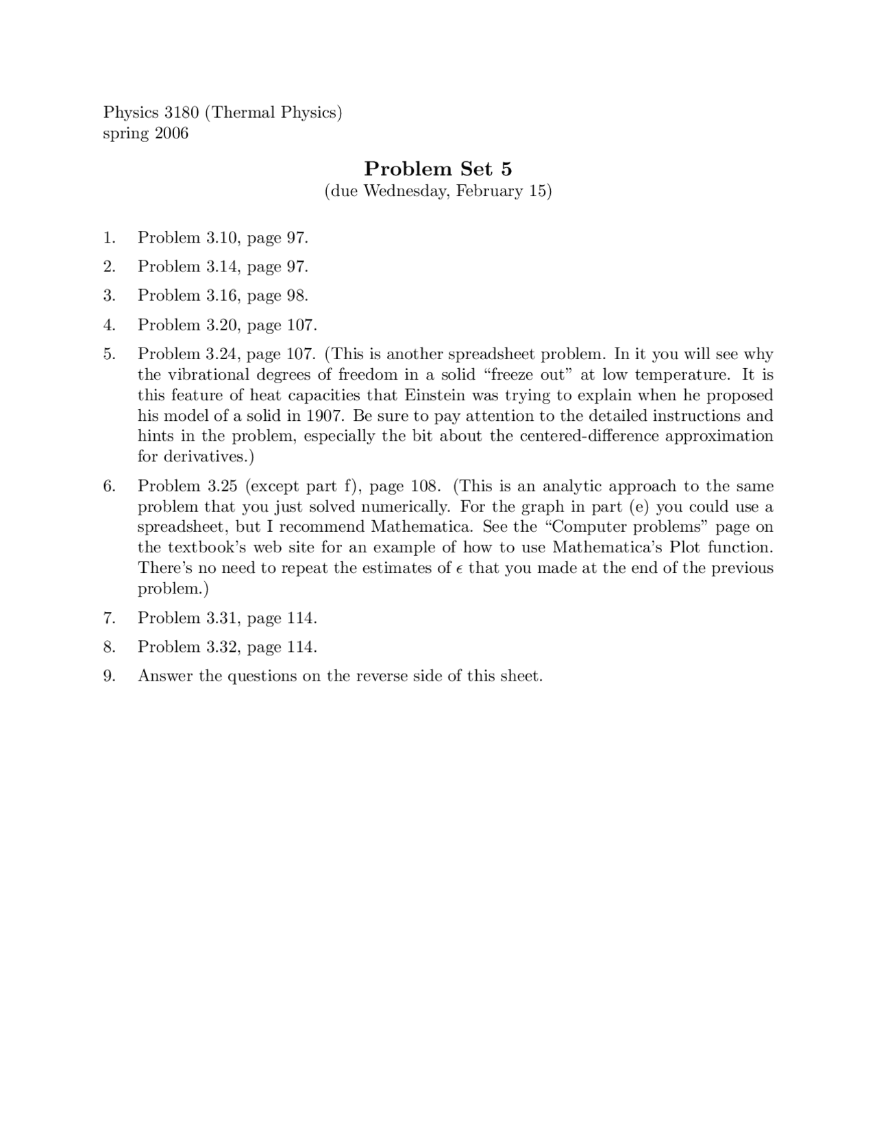Practice Problem Set 5 Thermal Physics Phys 3180 Docsity