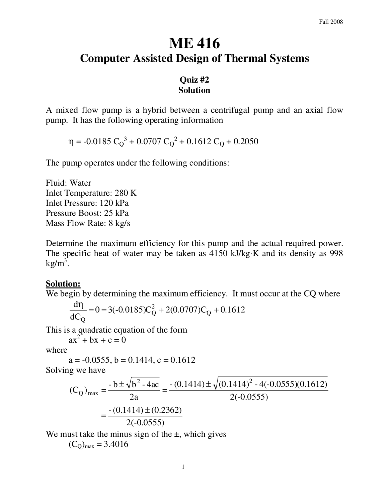 Question on Computer Assisted Design of Thermal Systems with Solution | ME 416 | Quizzes ...