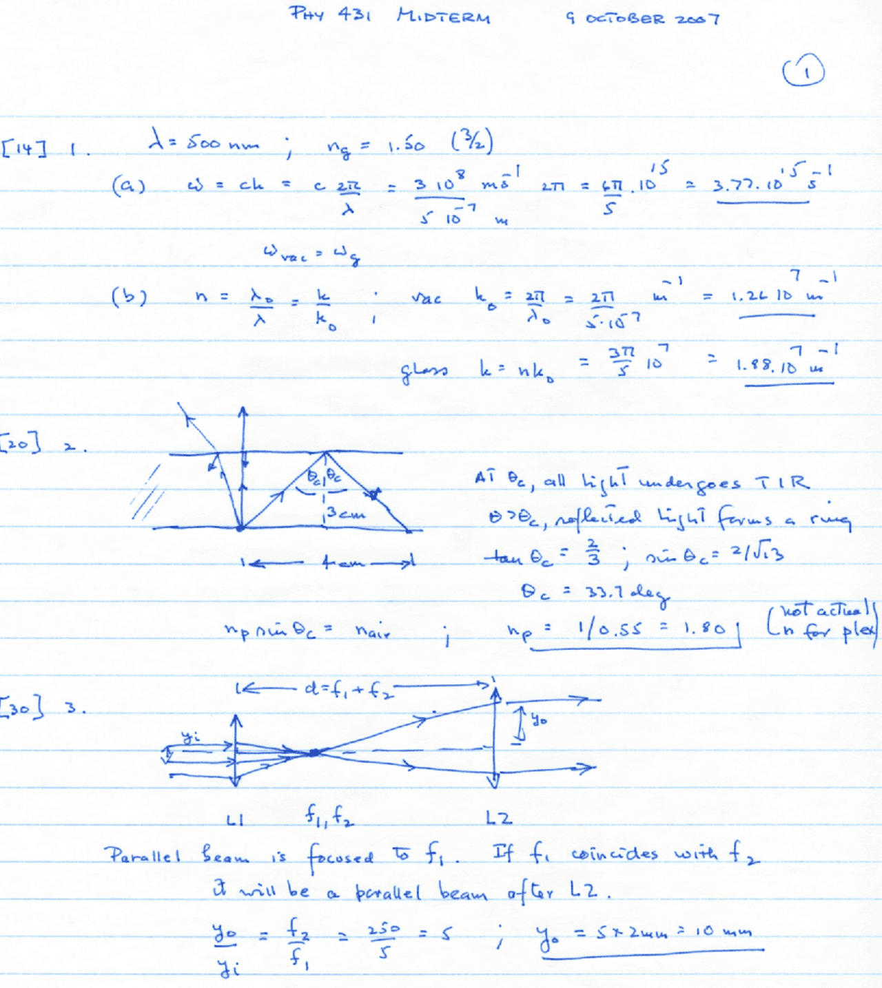 Midterm Exam Questions With Answers Optics I Phy 431 Docsity
