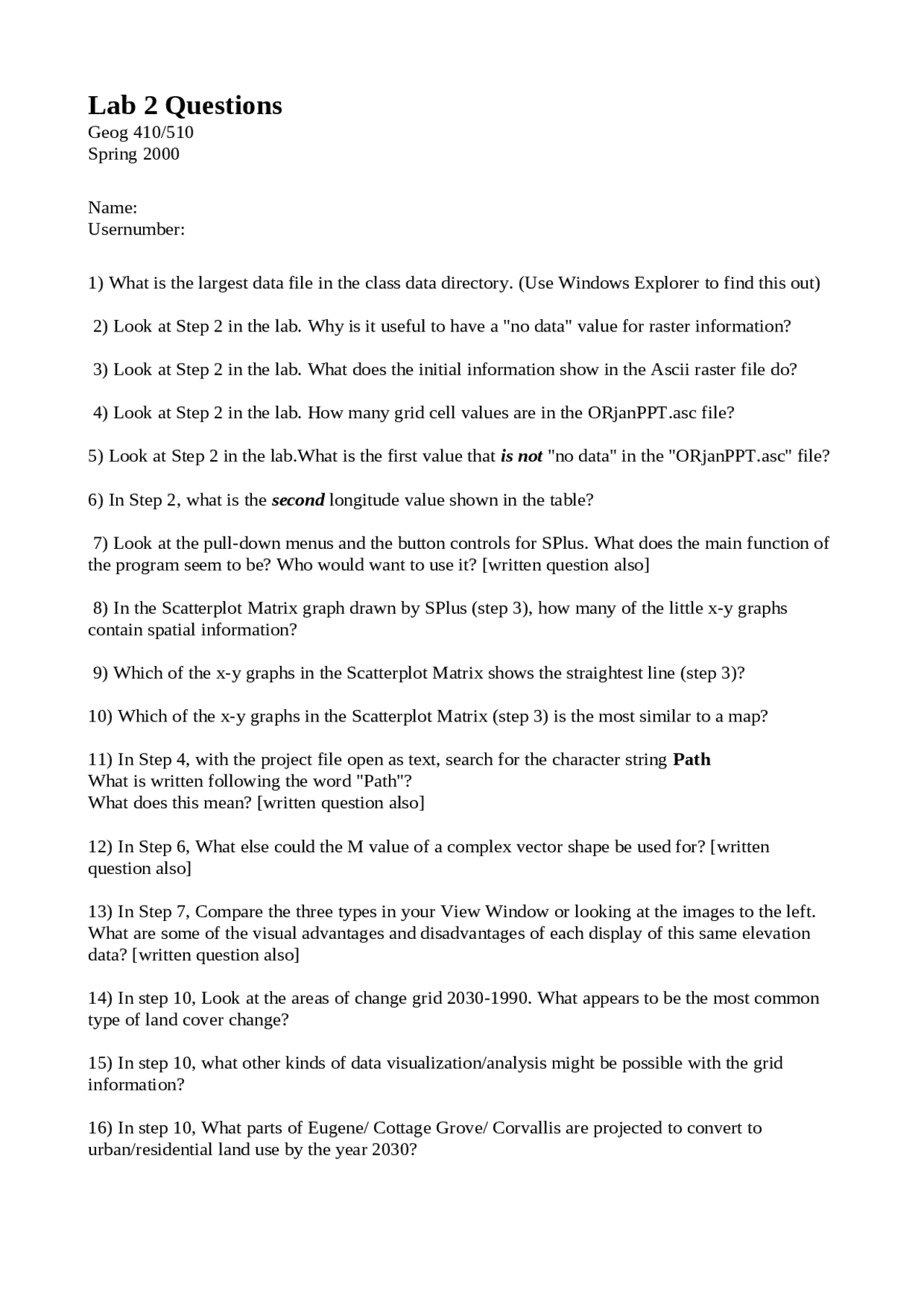 Lab 2 Questions - Physical Geography Field Methamphetamine | GEOG 410 - Docsity