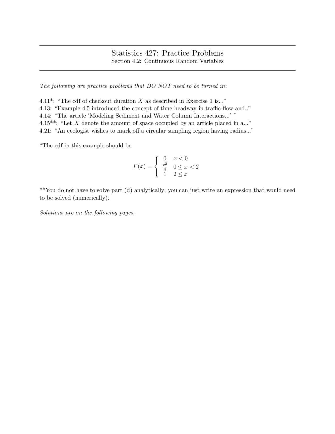5 Solved Problems On Continuous Random Variables Assignment Stat