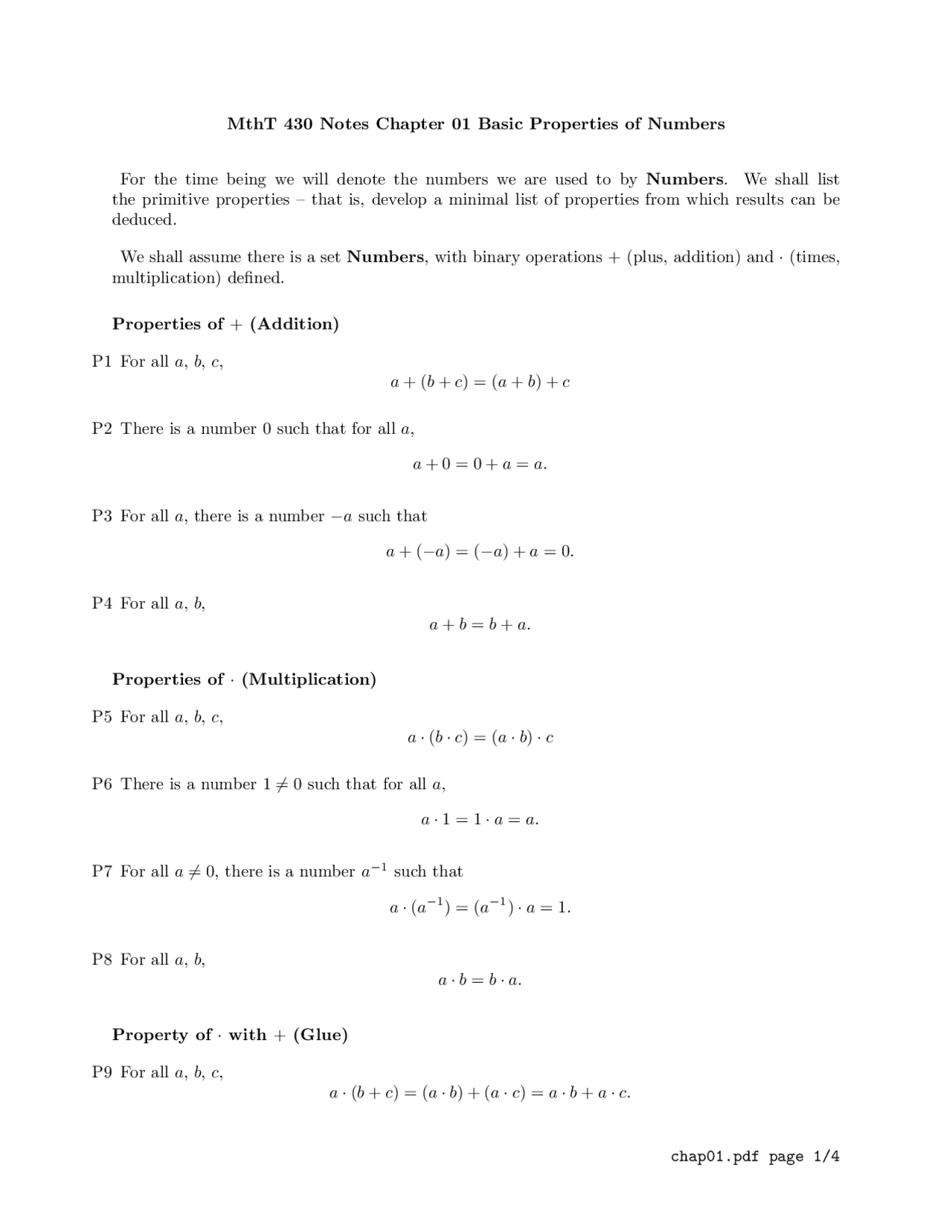 Basic Properties And Numbers Mathematical Analysis For Teachers I