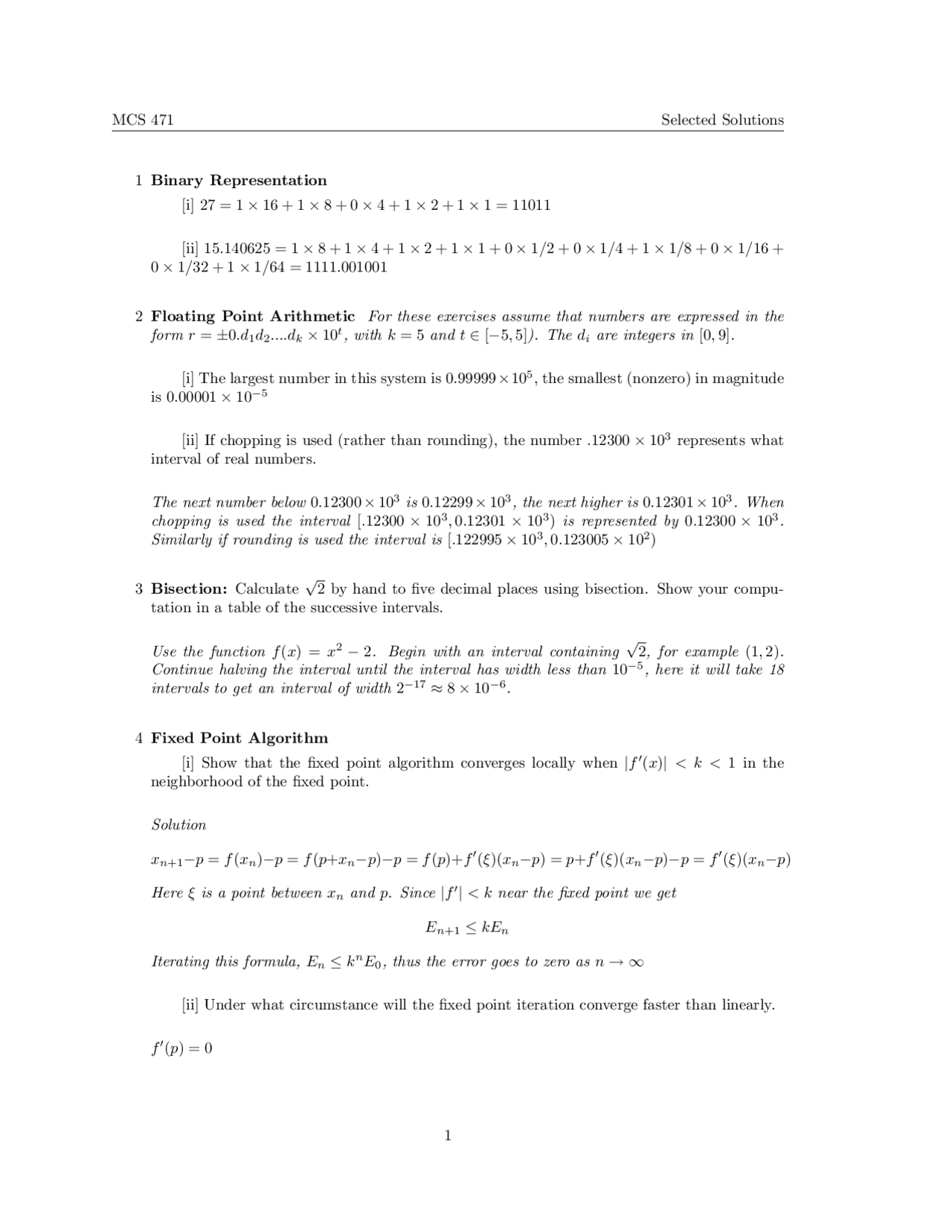 Binary Representation - Numerical Analysis | Assignment | MCS 471 | Assignments Mathematical ...