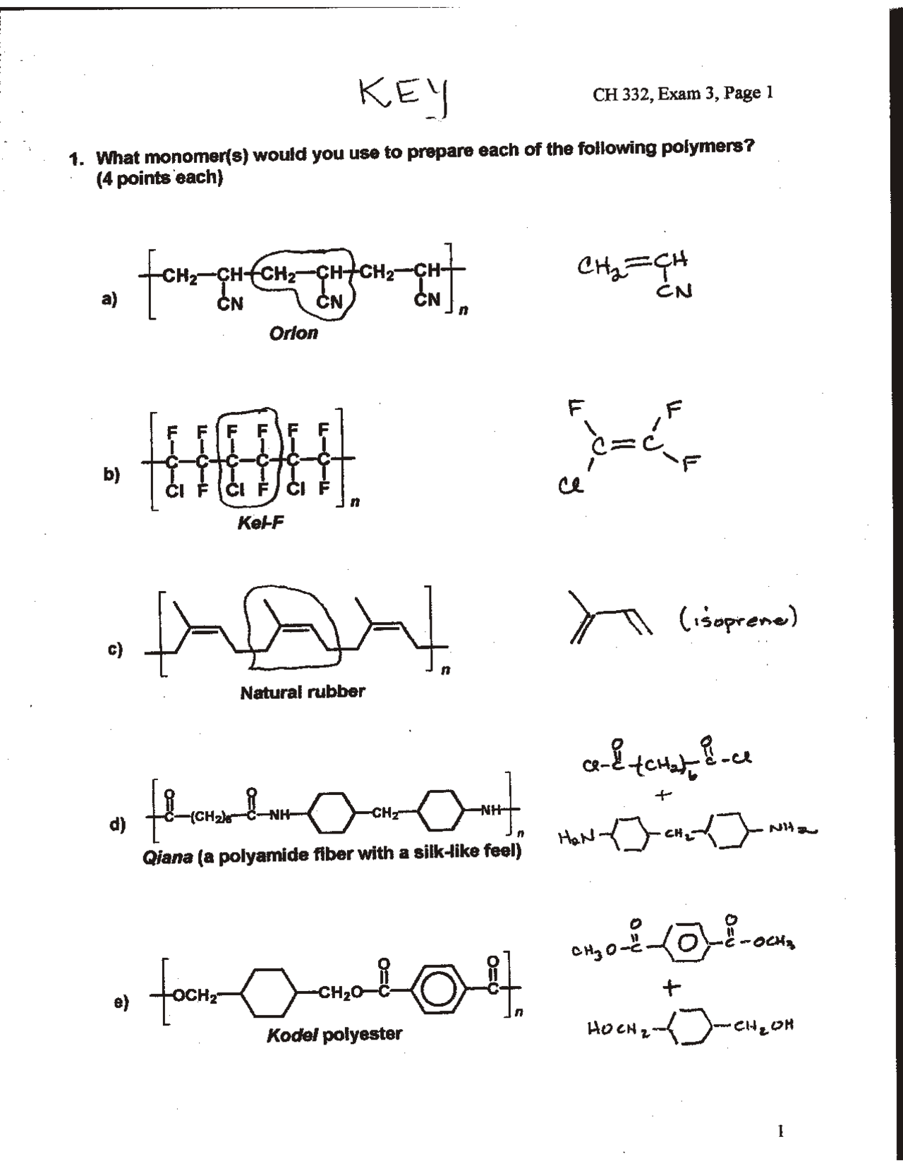 Organic Chemistry I Exam 8 Solved Questions Ch 332 Docsity