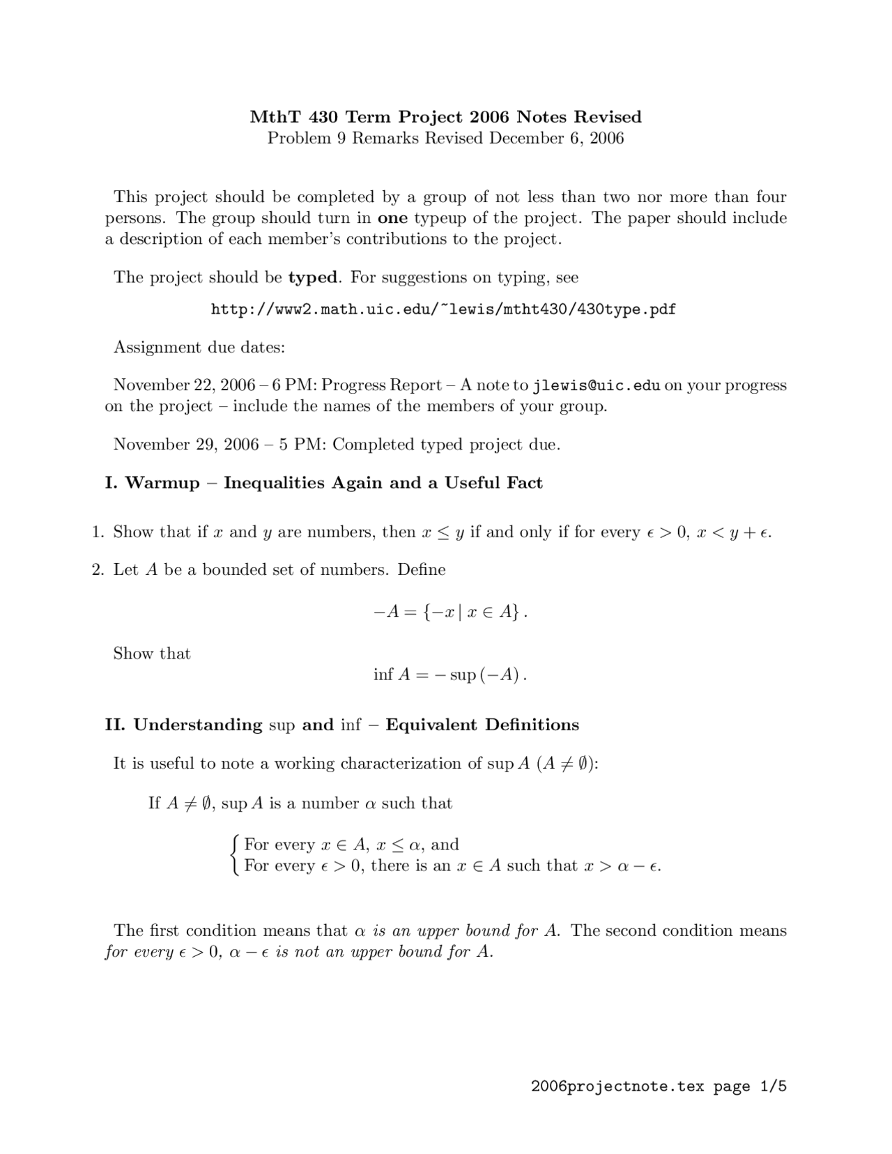 Review Sheet For Mathematical Analysis For Teachers I Mtht 430 Docsity