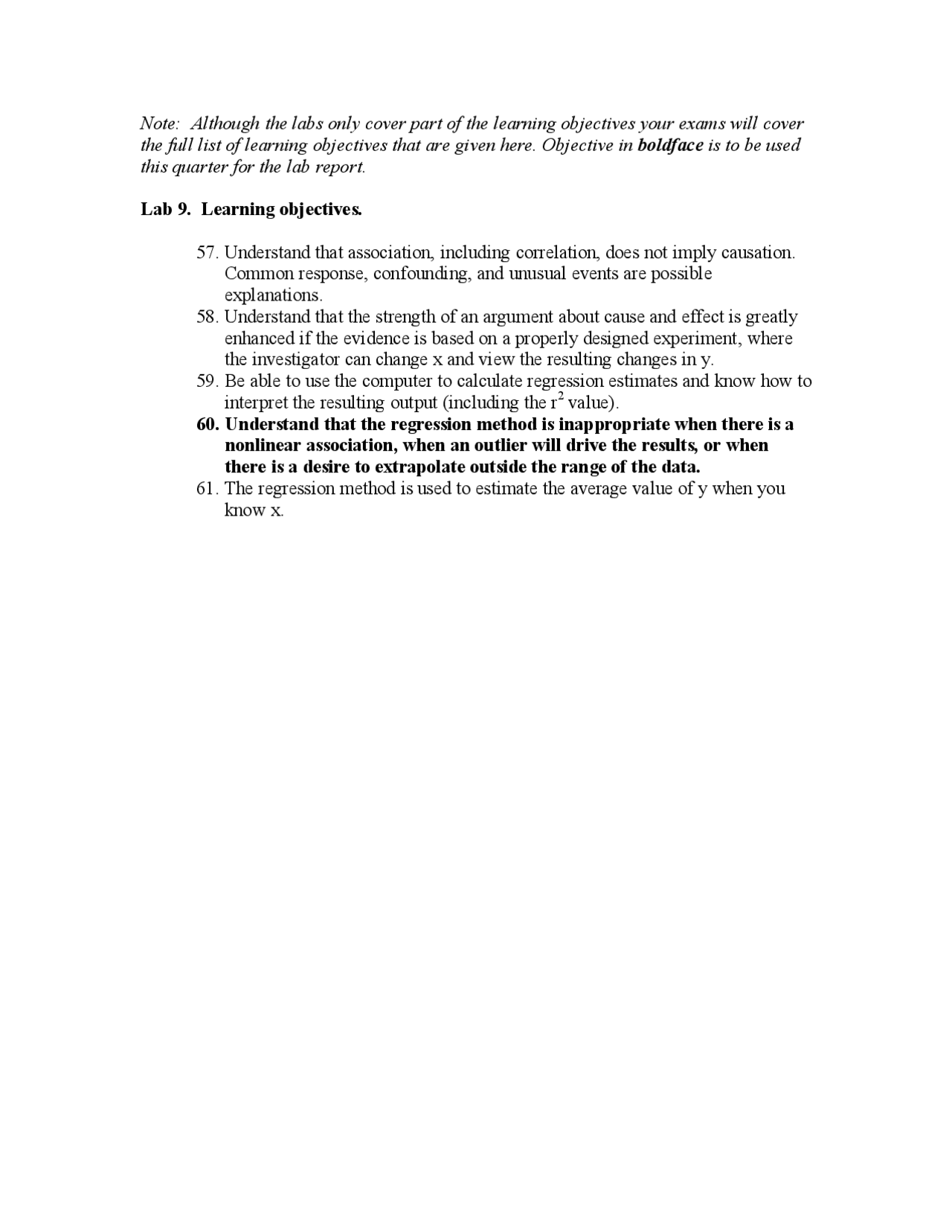 Laboratory 9 Association Regression Method Stat 135 Docsity
