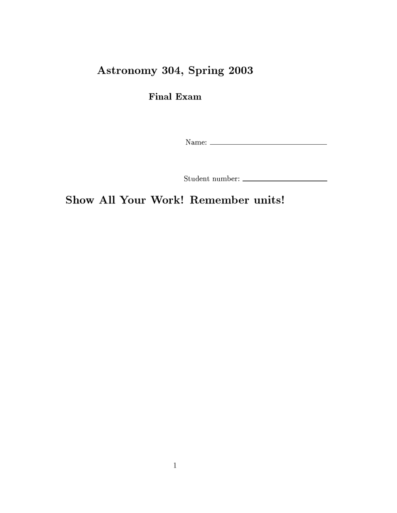 20 Questions On Astronomy Final Examination Ast 304 Docsity