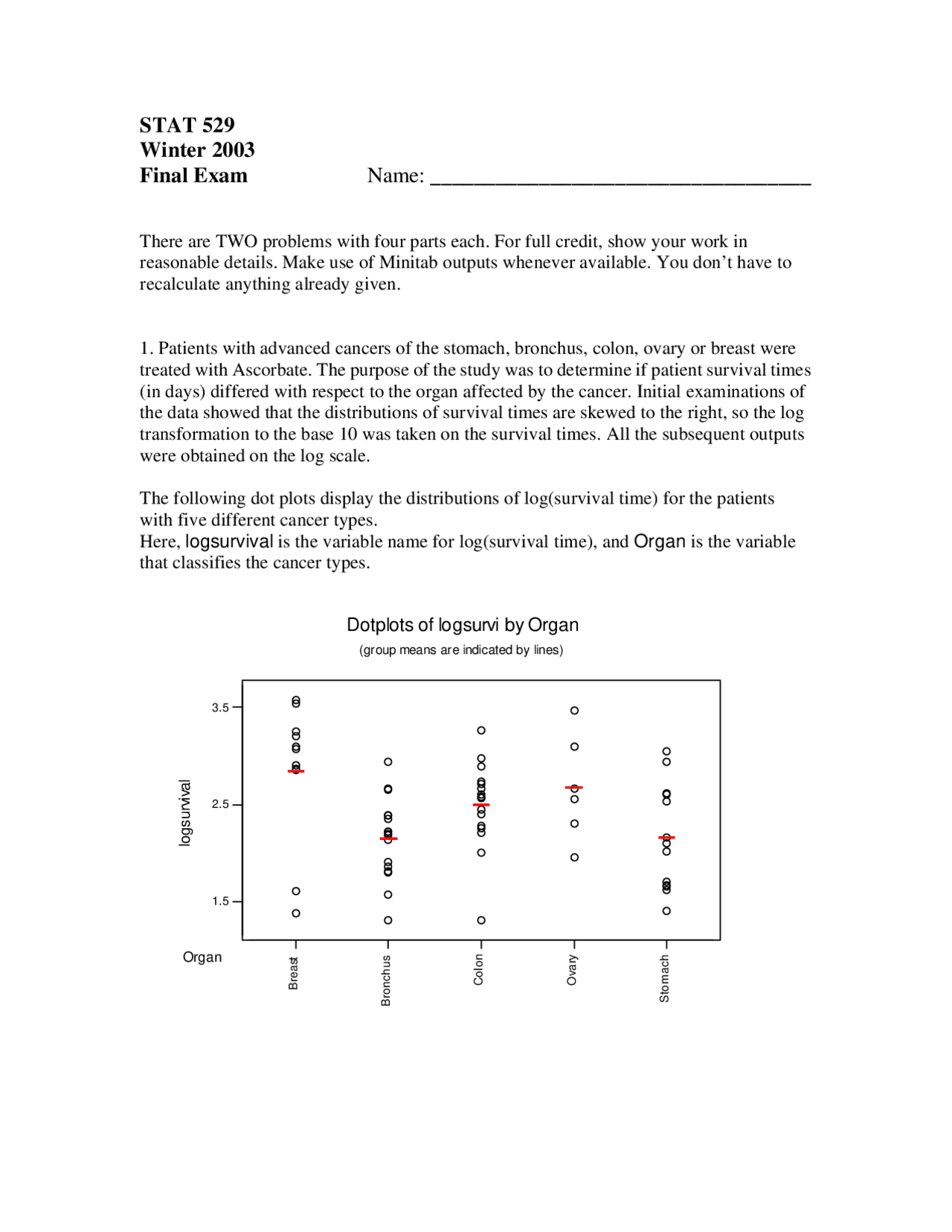 Data Analysis Ii Final Exam Paper Stat 529 Docsity