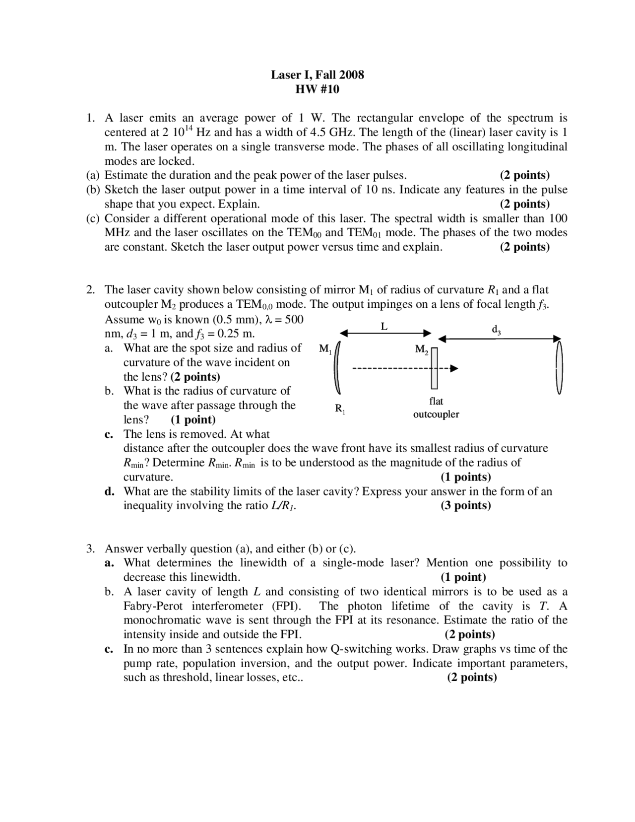 Homework 10 Practice Laser Physics I Phyc 464 Docsity