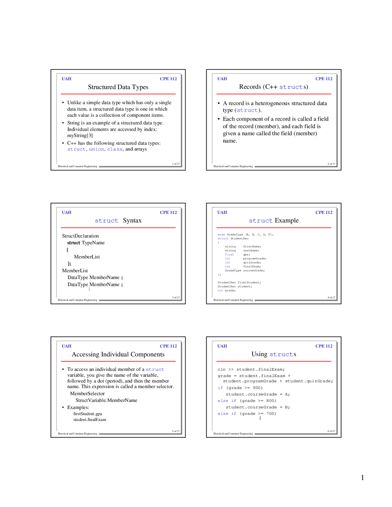 Lecture Slides for Structured Data Types | CPE 112 - Docsity