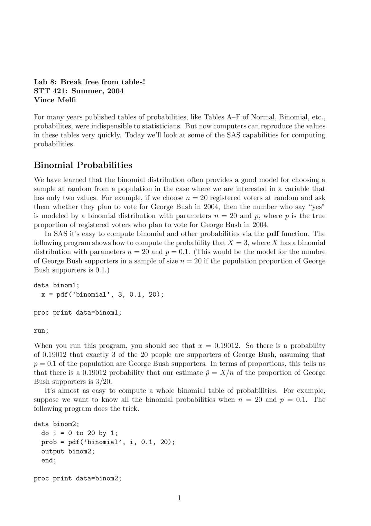 Laboratory Report 8 Break Free From Tables Stt 421 Docsity