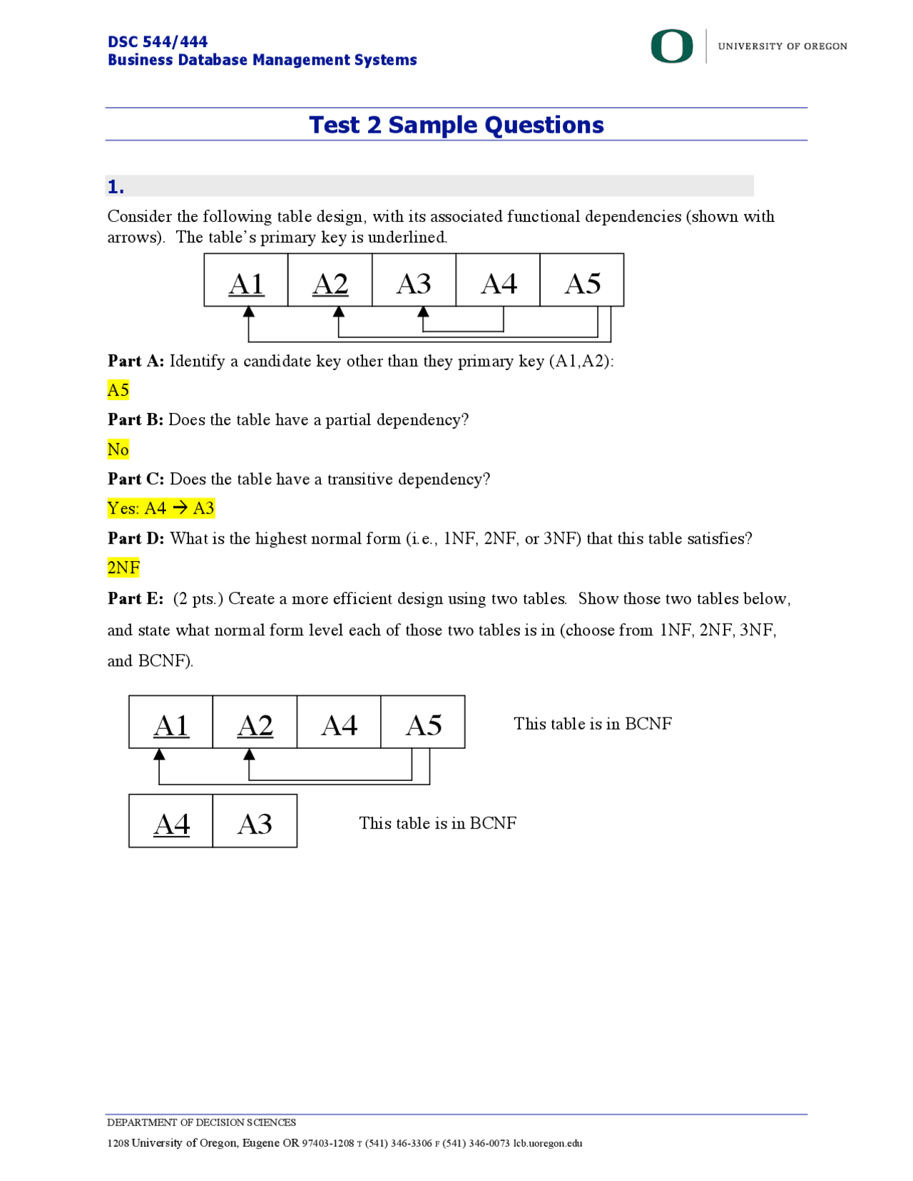 Business Database Management Systems Exam 2 Dsc 544 Docsity