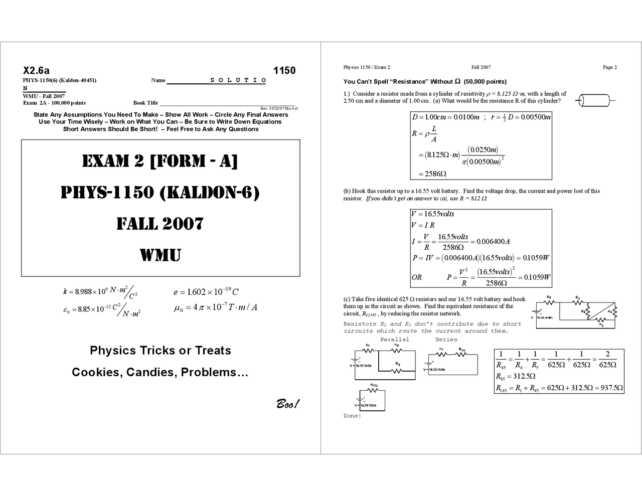 Physics Tricks or Treats Cookies, Candies and Problems - Exam 2 | PHYS ...