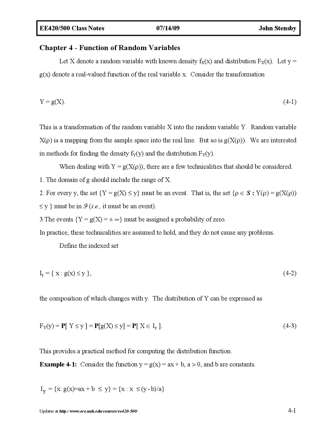Functions Of Random Variables In Spatial Consideration Ee 420 Docsity