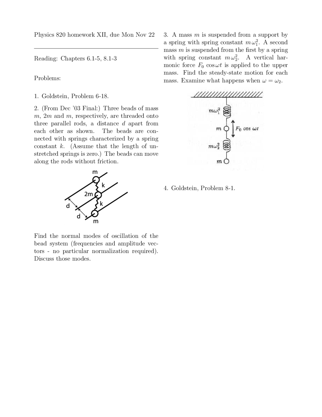 Homework XII Problems - Classical Mechanics | PHY 820 - Docsity