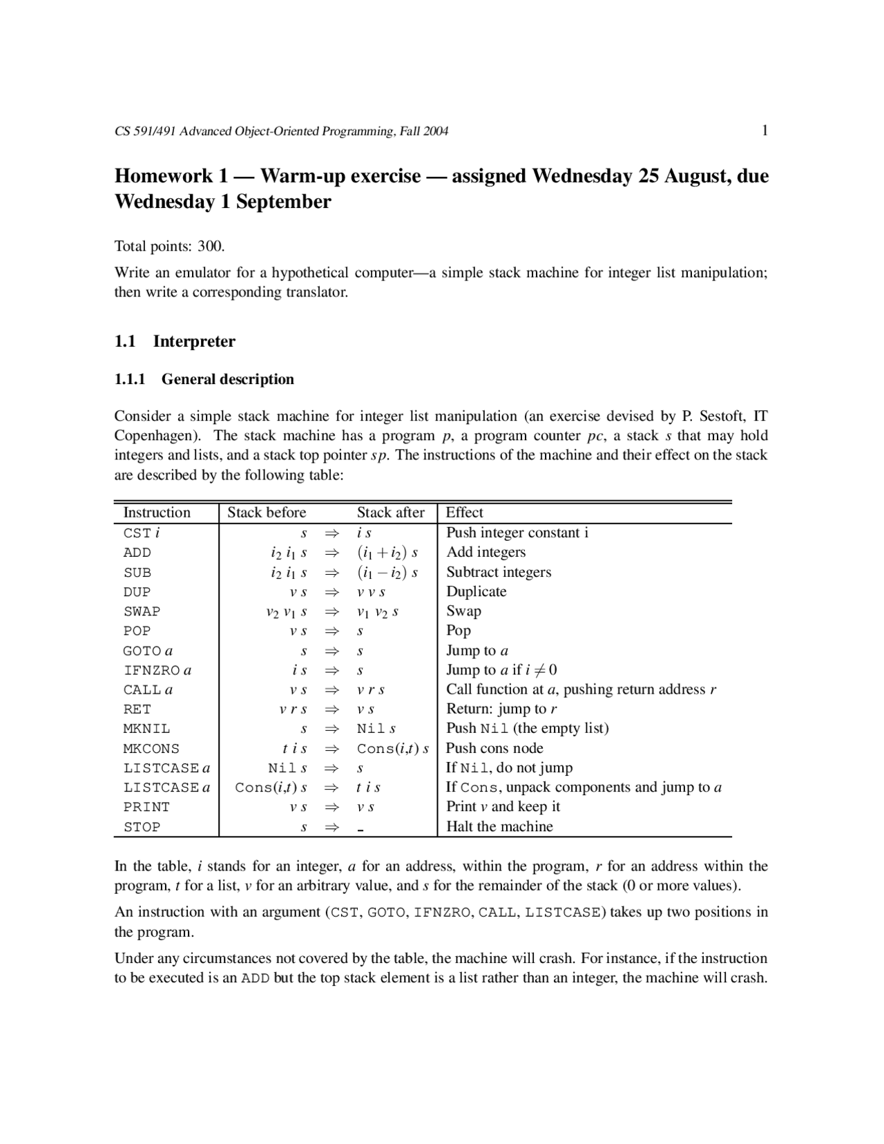 Advanced Object Oriented Programming Homework 1 Cs 591 Docsity