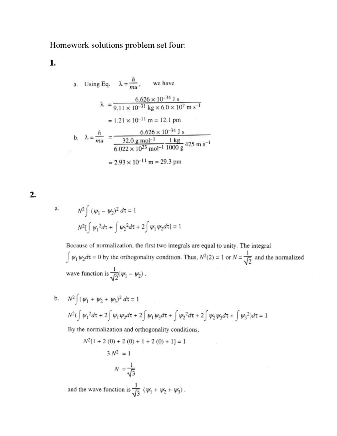 Solutions For Problem Set Physical Chemistry Ii Ch 342 Docsity
