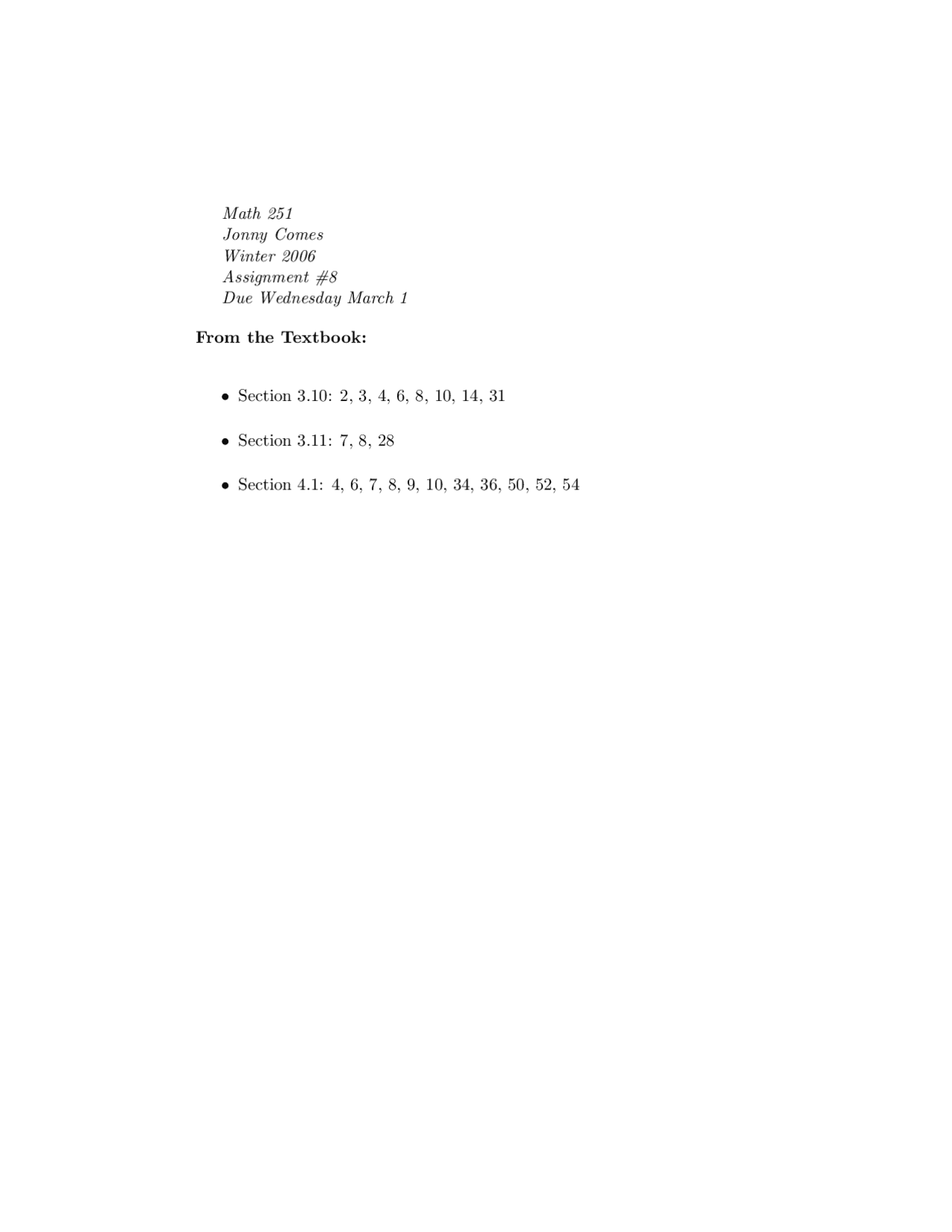 Practice Questions On Calculus I For Assignment 9 Math 251 Docsity