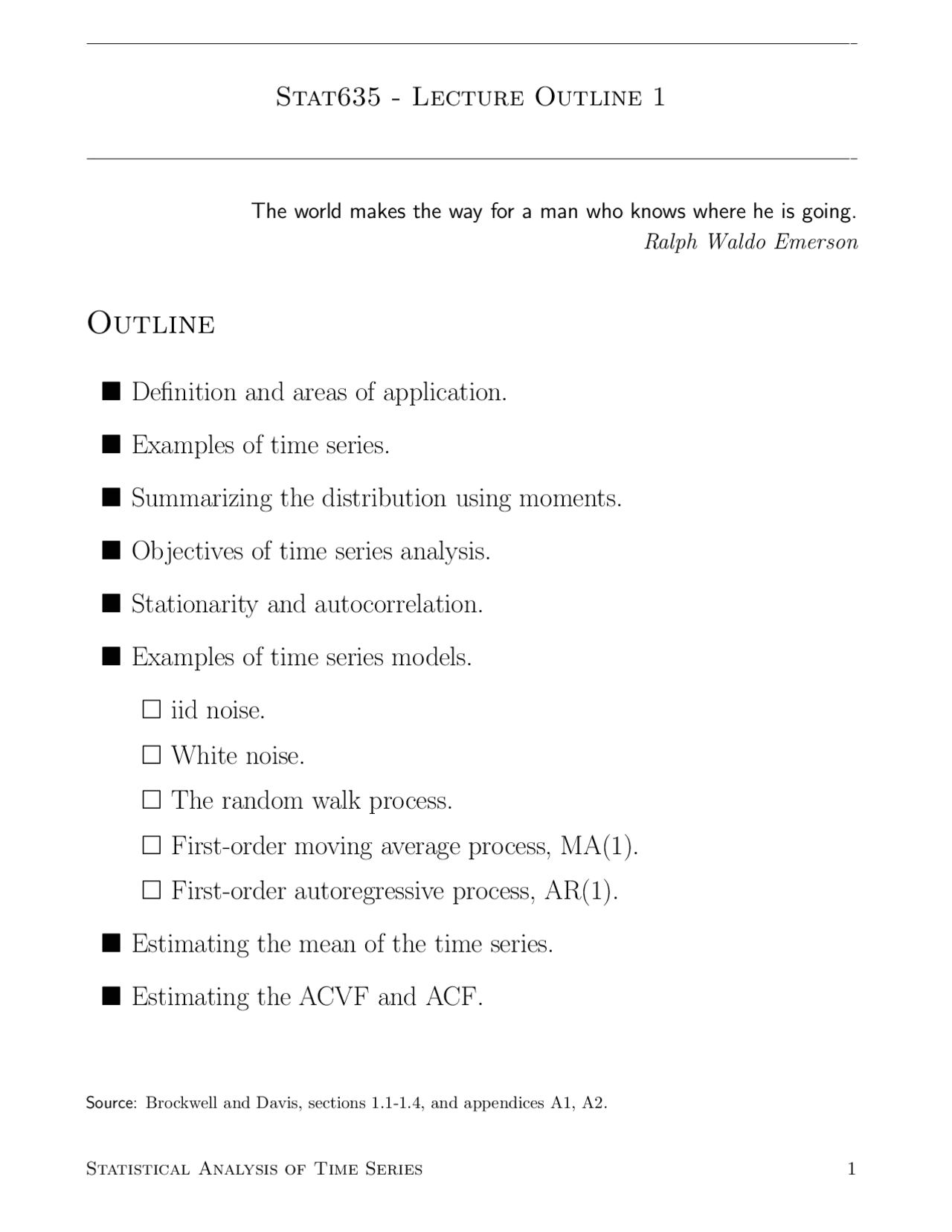 Lecture Notes On Time Series Statistical Analysis Of Time Series