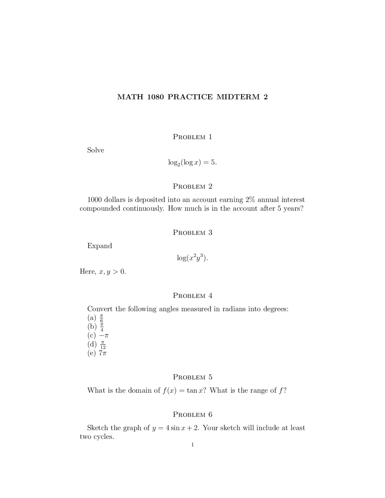 Practice Midterm Ql Pre Calculus Math 1080 Docsity