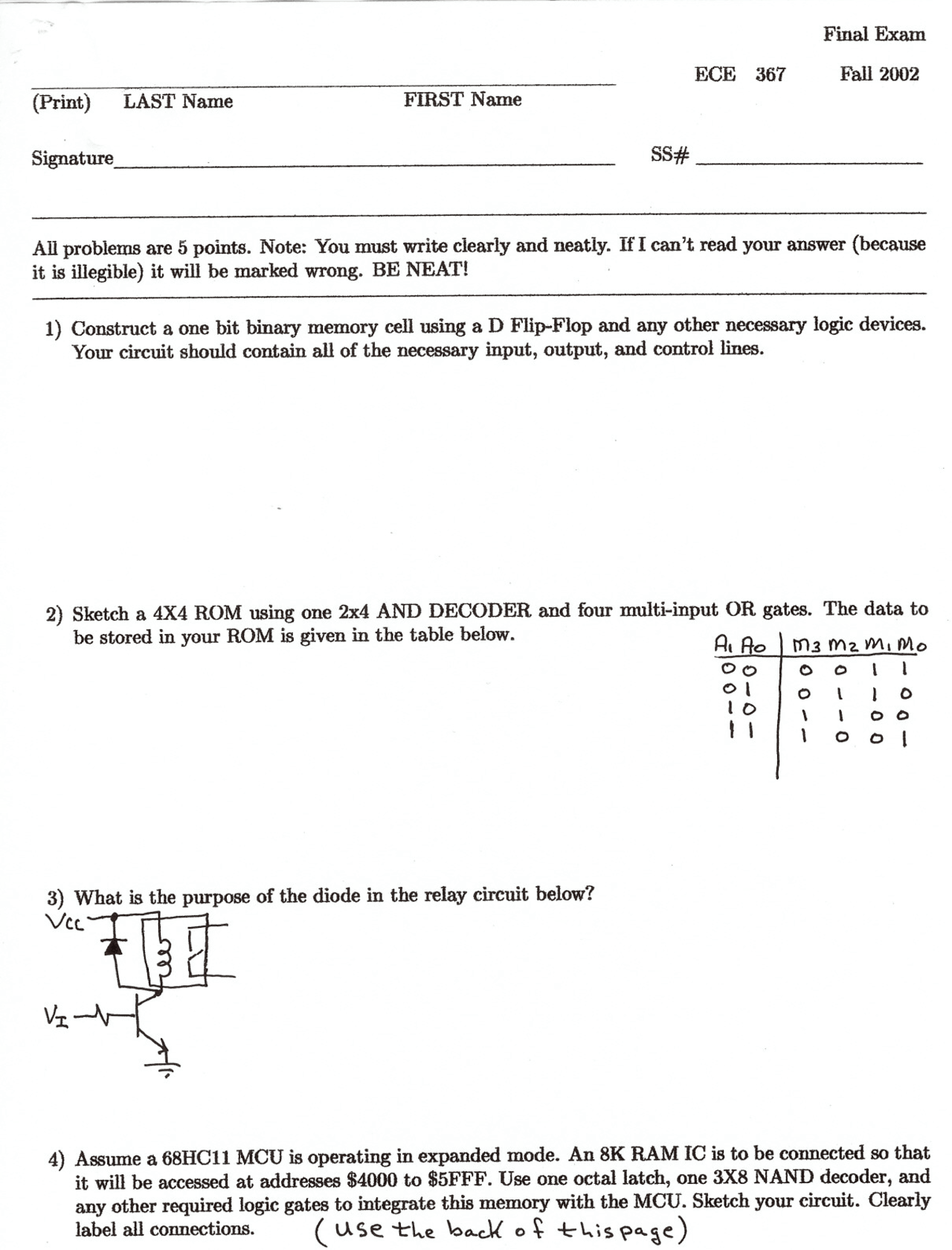 20 Problems On Microprocessor Based Design Final Exam Ece 367 Docsity