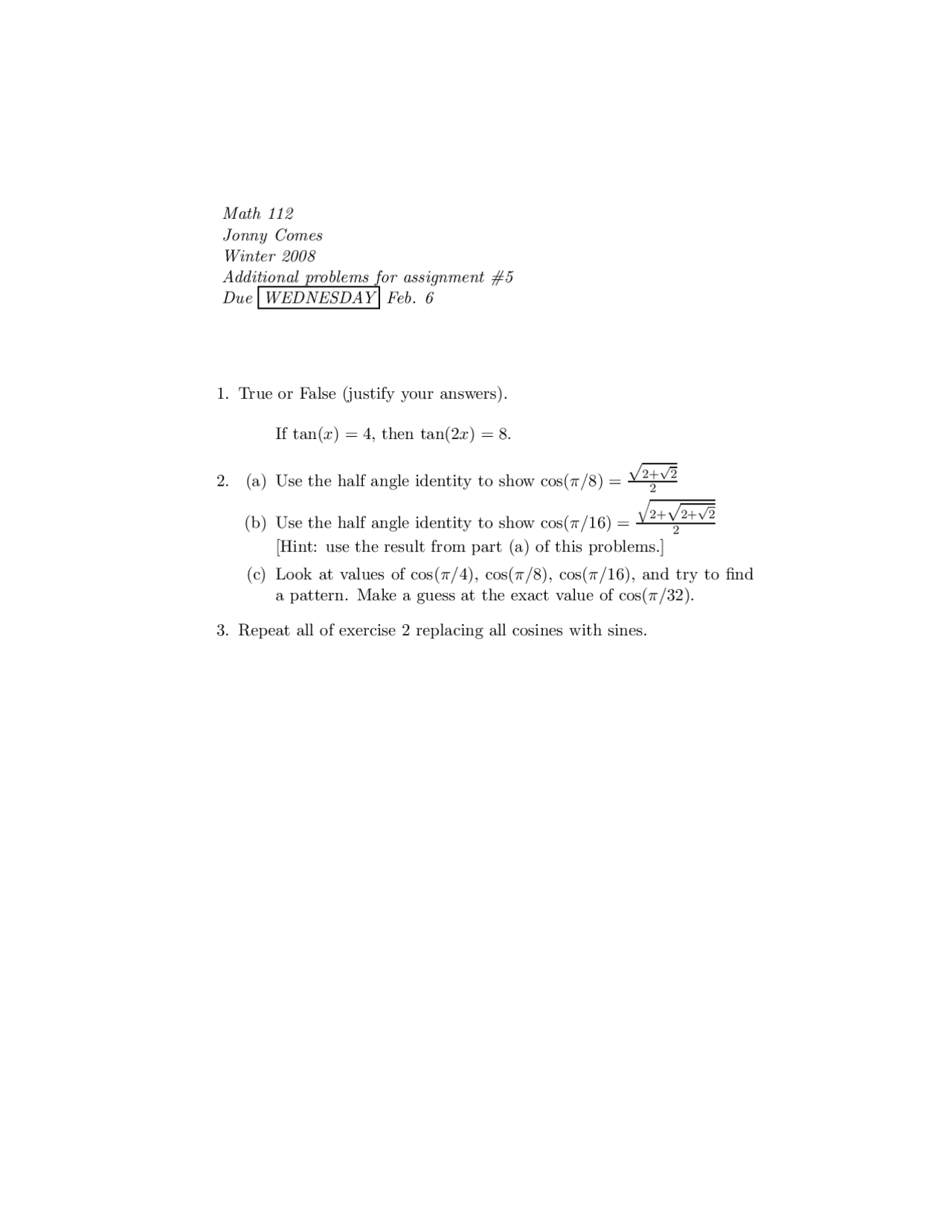 Solved Problems On Elementary Functions Assignment 5 Fall 2008