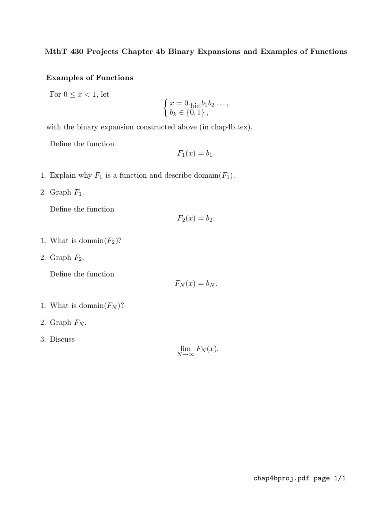 Binary Expansions and Examples of Functions | MTHT 430 - Docsity