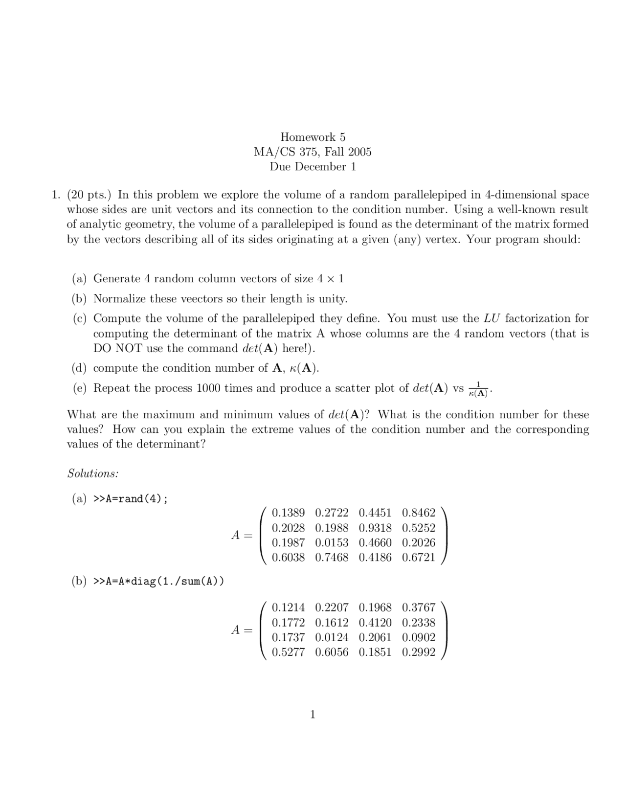 Solutions For Homework 5 Introduction To Numerical Computing Cs 375