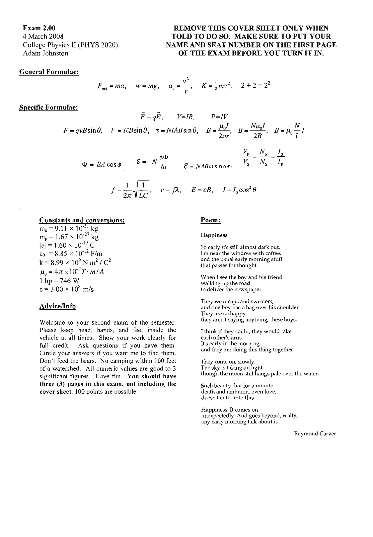 6 Multiple Choice Questions In Exam 2 Phys 2020 Docsity