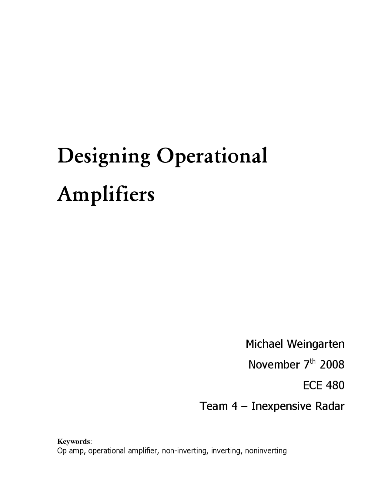 Designing Operational Amplifiers Project Ece 480 Docsity