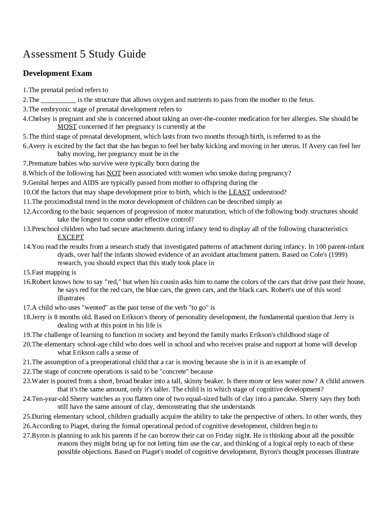 Developmental Psychology Study Guide and Exam Questions | Study notes ...