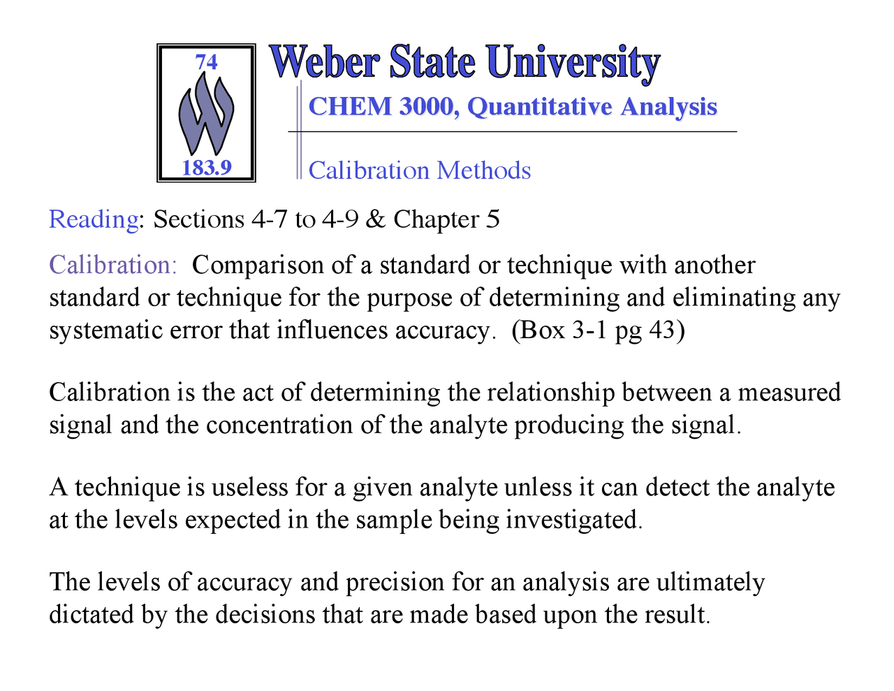 Notes On Calibration Methods Quantitative Analysis Chem 3000 Docsity
