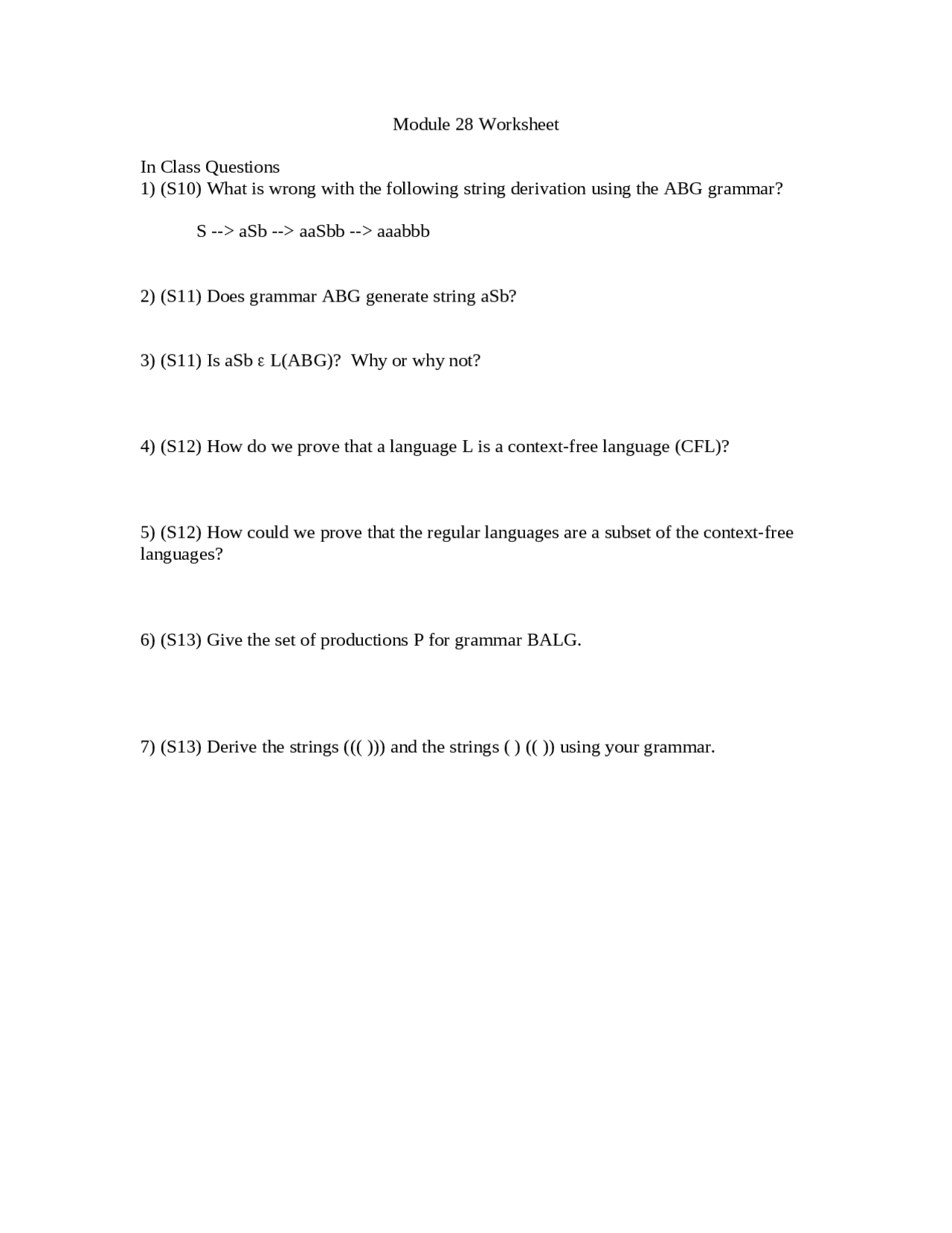 Computability And Languages Module 28 Worksheet Cse 460 Docsity