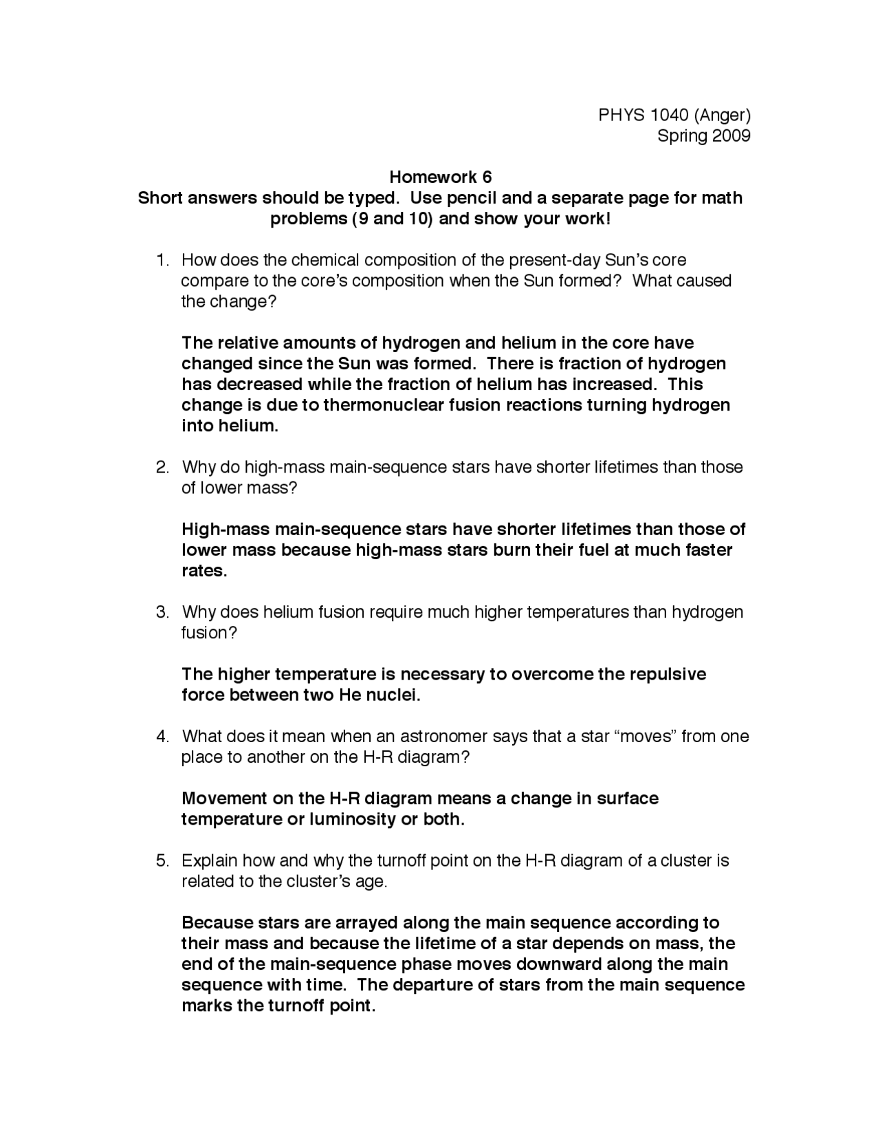 10 Problems On Physics Si Elementary Astronomy Assignment 6 Phys