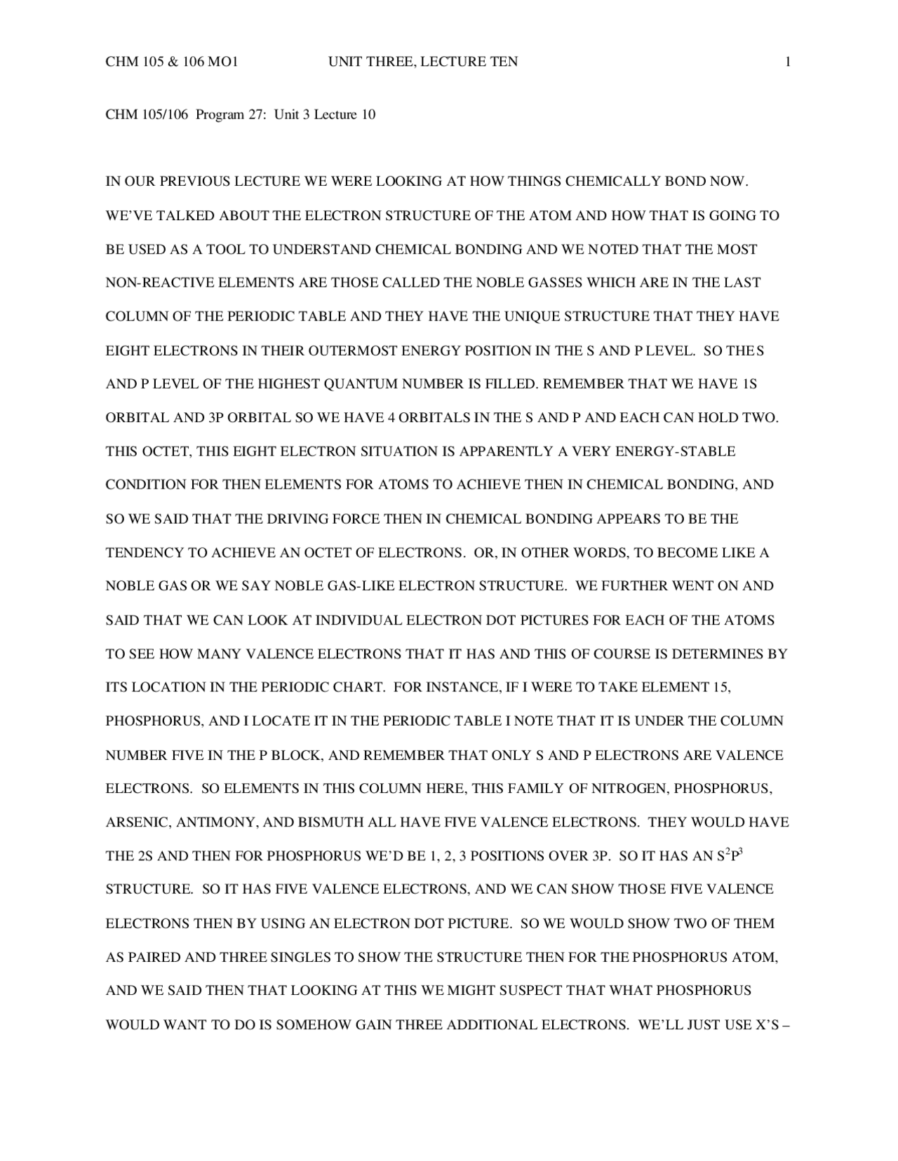 Introduction To Fundamentals Of Chemistry Lecture Notes Chm 105