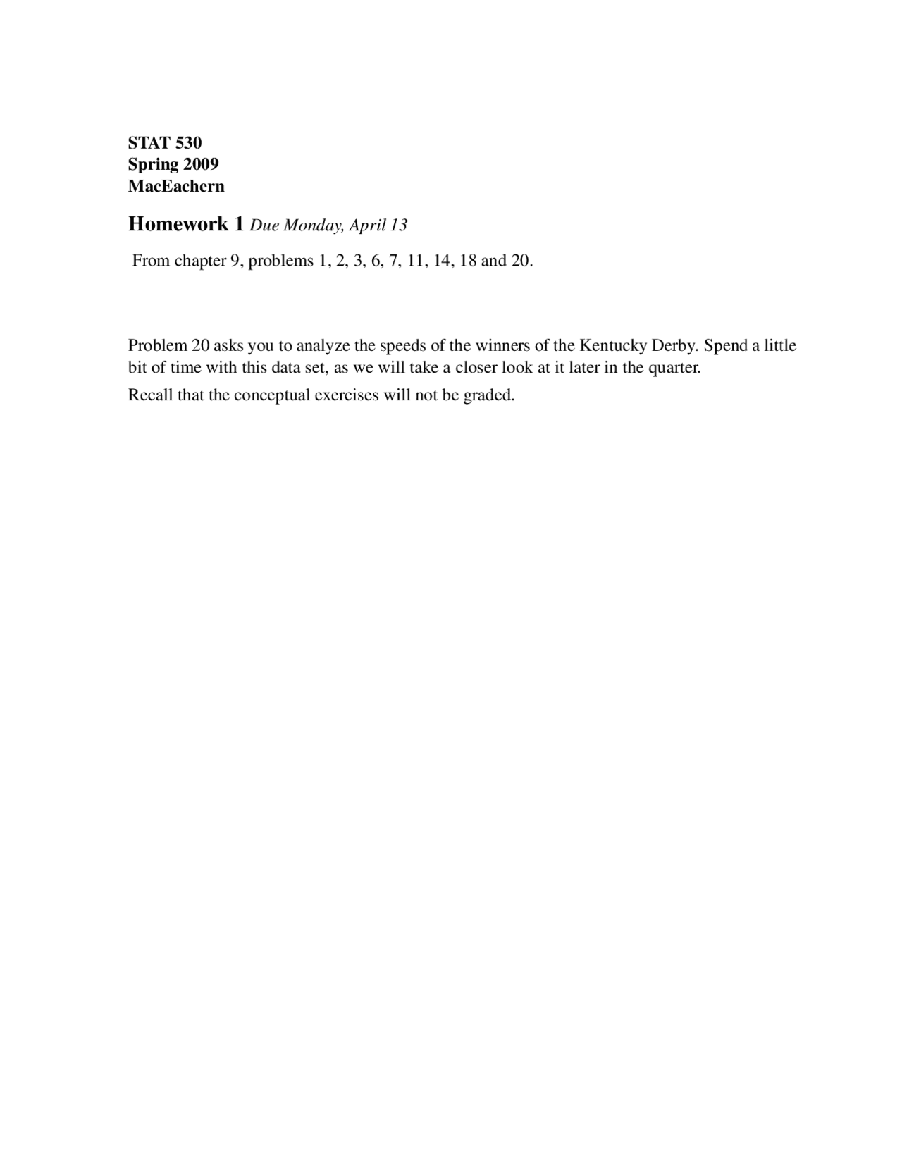 Homework I For Data Analysis Iii Stat 530 Docsity