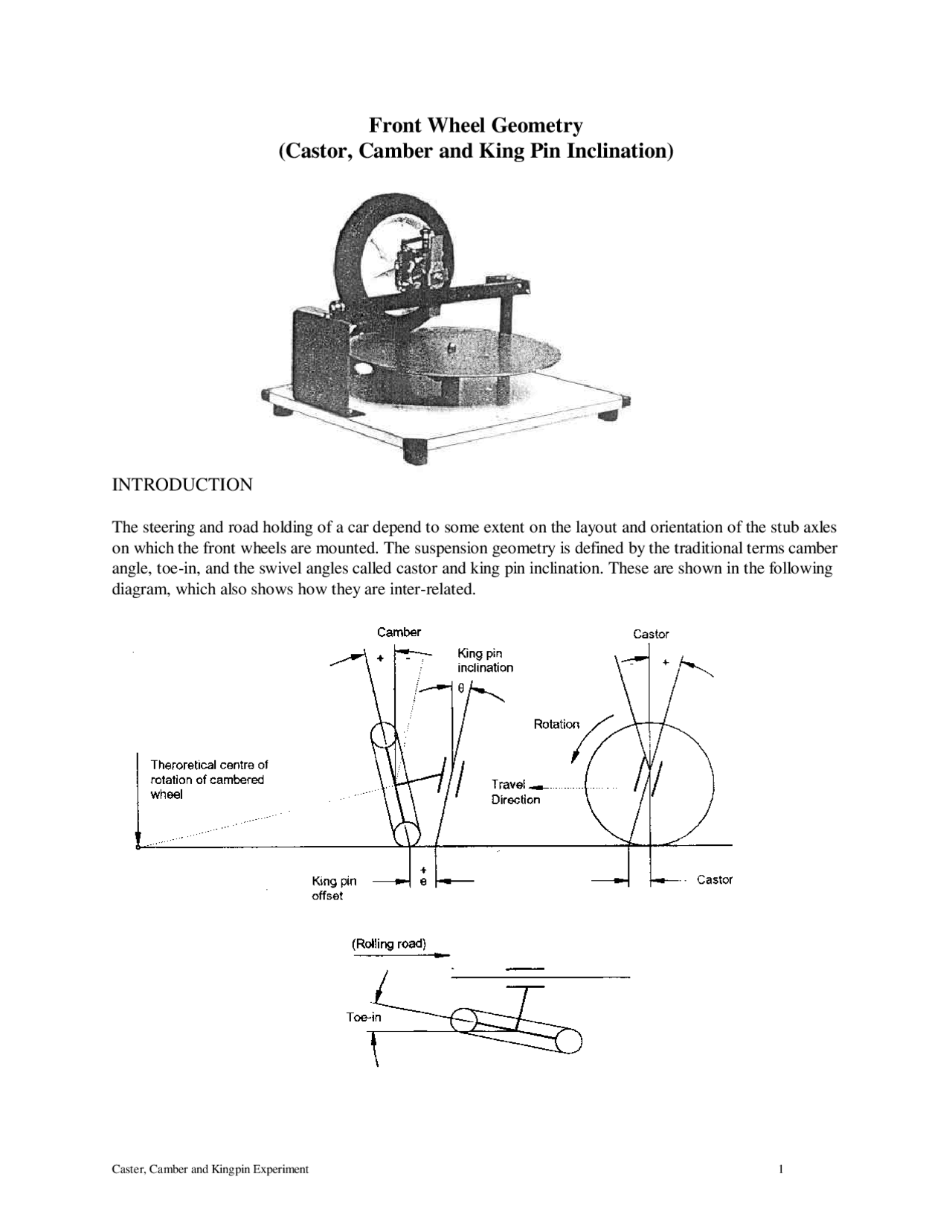 Front Wheel Geometry - Castor, Camber and King Pin Inclination | MAE ...