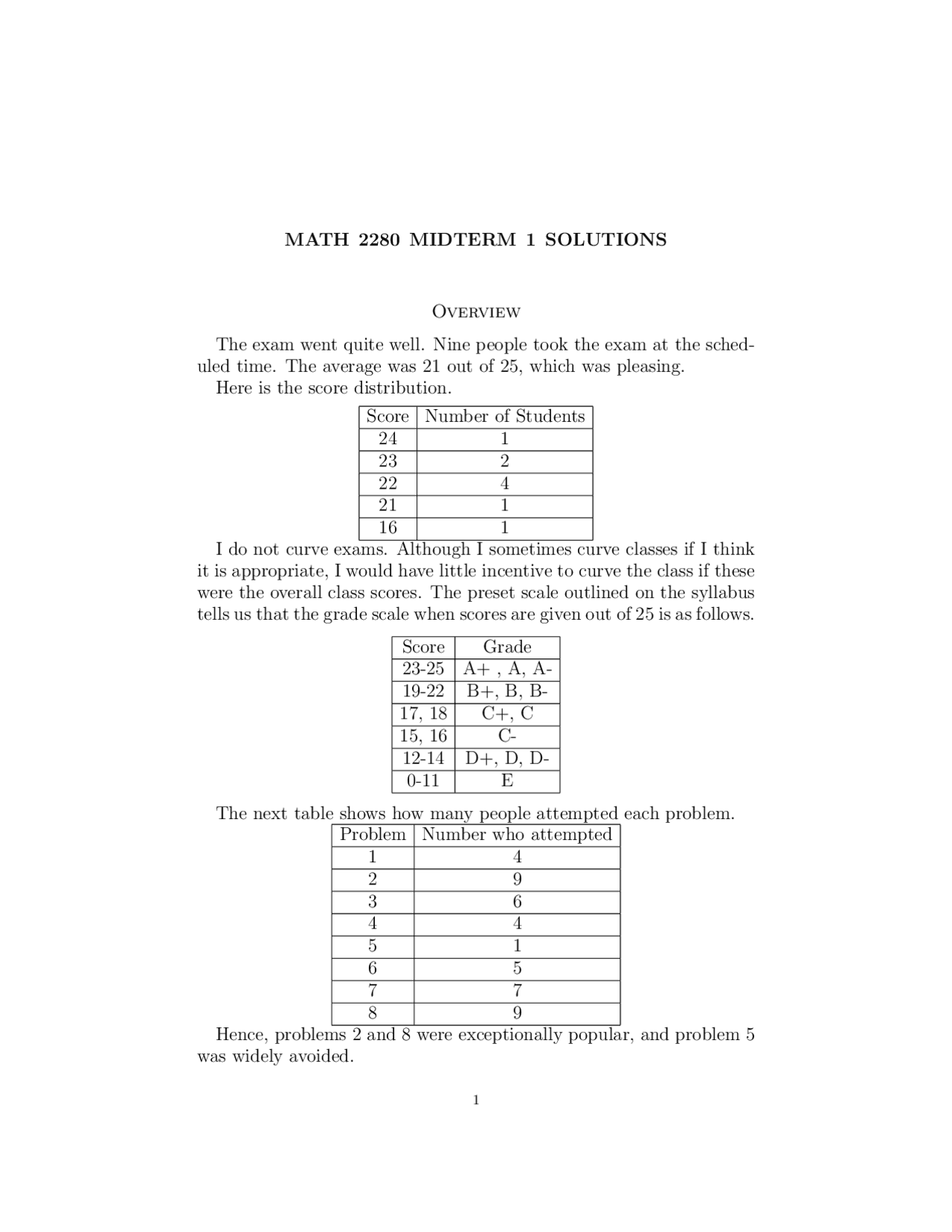 Midterm 1 Solutions For Ordinary Differential Equation Math 2280