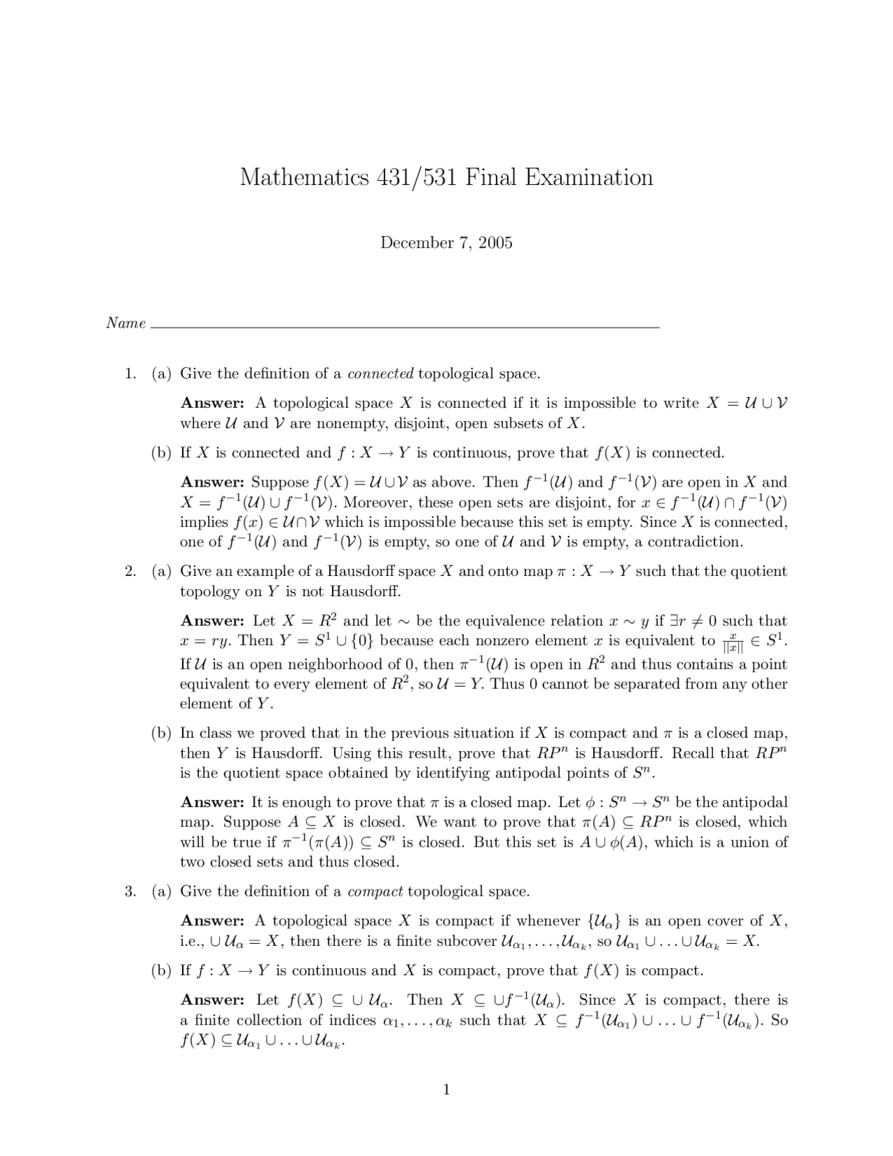 Solved Questions For Final Exam Introduction To Topology Math 431