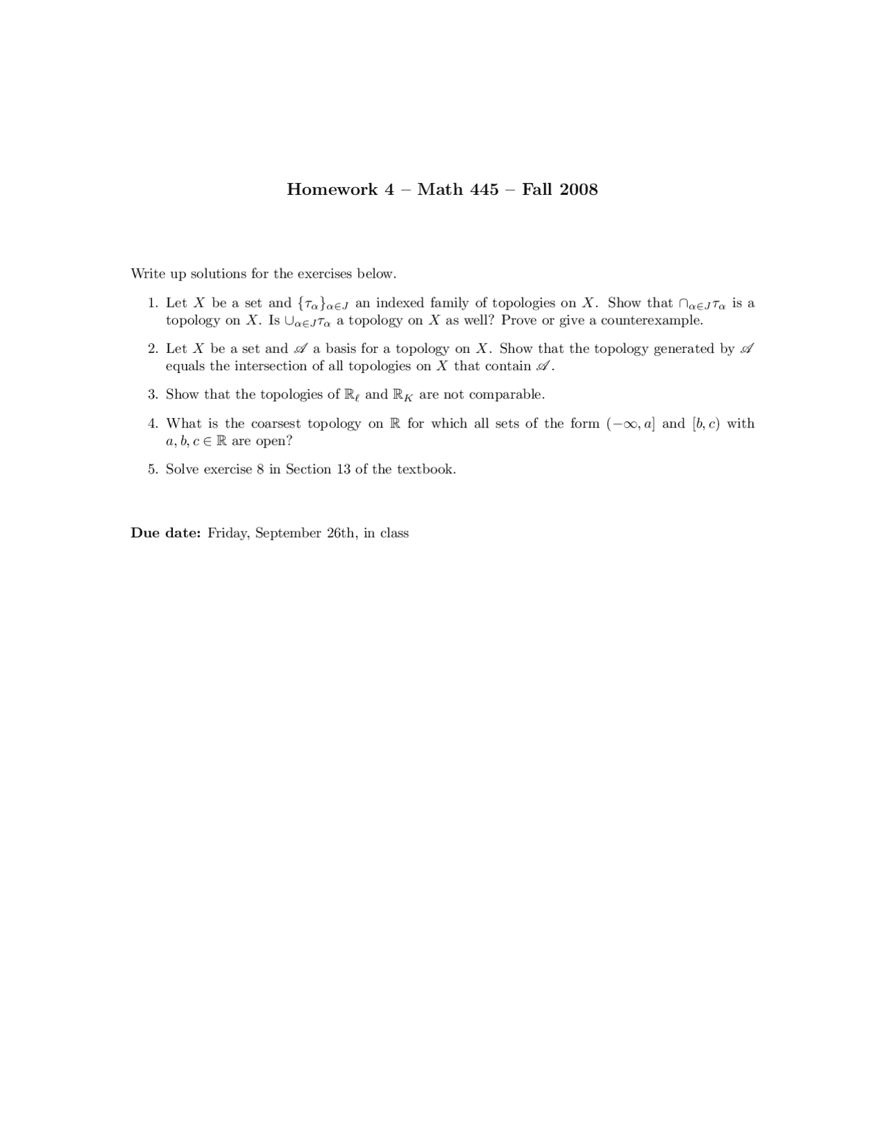 5 Questions On Introduction To Topology I Assignment 4 Math 445