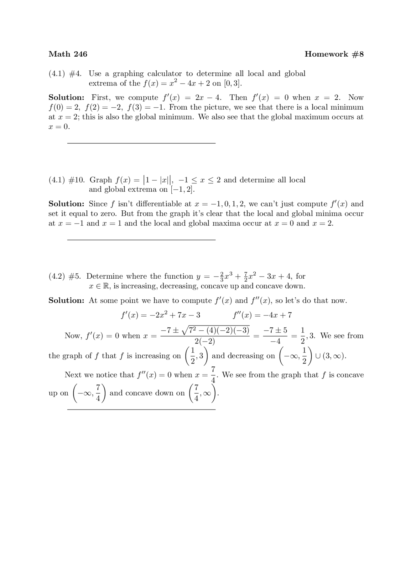 Homework 8 With Solutions Calculus For Biological Sciences I Math